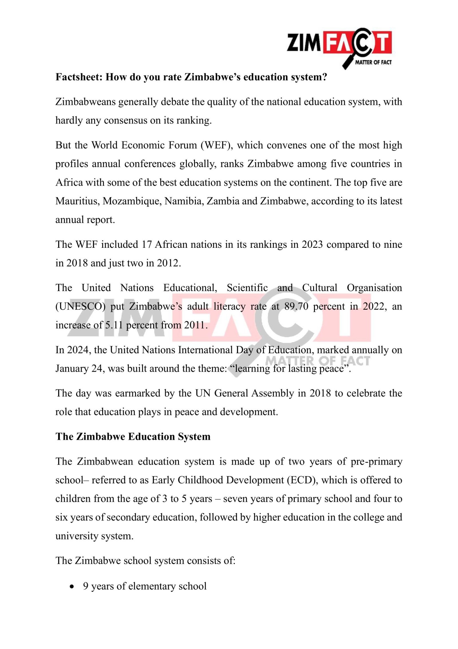 Zimbabwe among five countries with the best education system in Africa ...